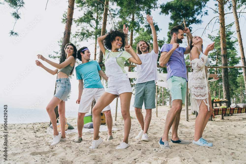 Full length body size view of attractive cheerful friends friendship ...