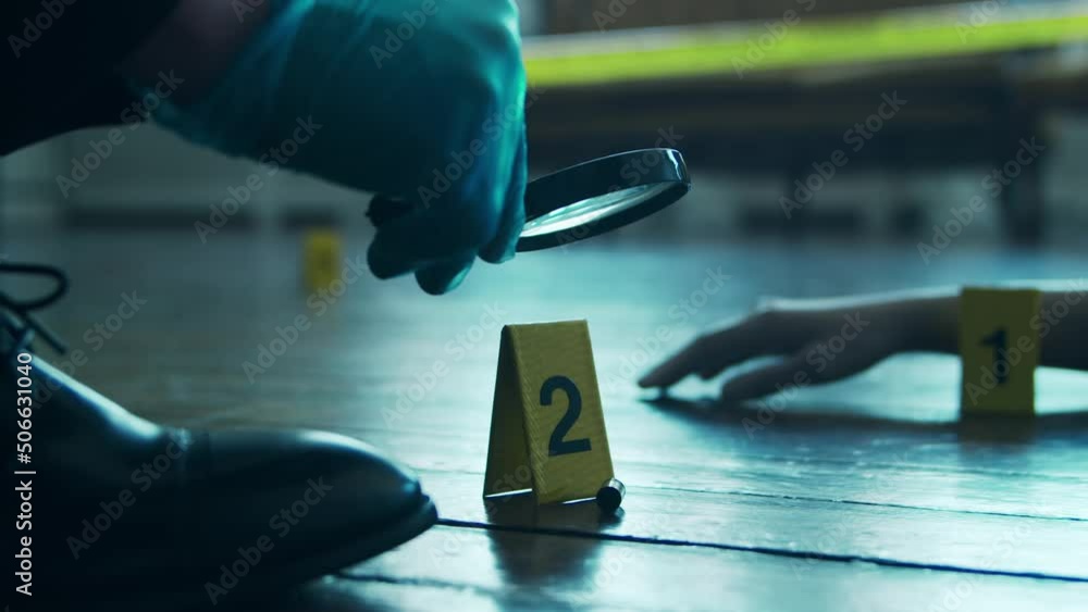 Detective Collecting Evidence in a Crime Scene. Forensic Specialists ...