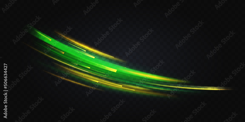 Yellow green light abstract effect, curve shape neon speed motion ...