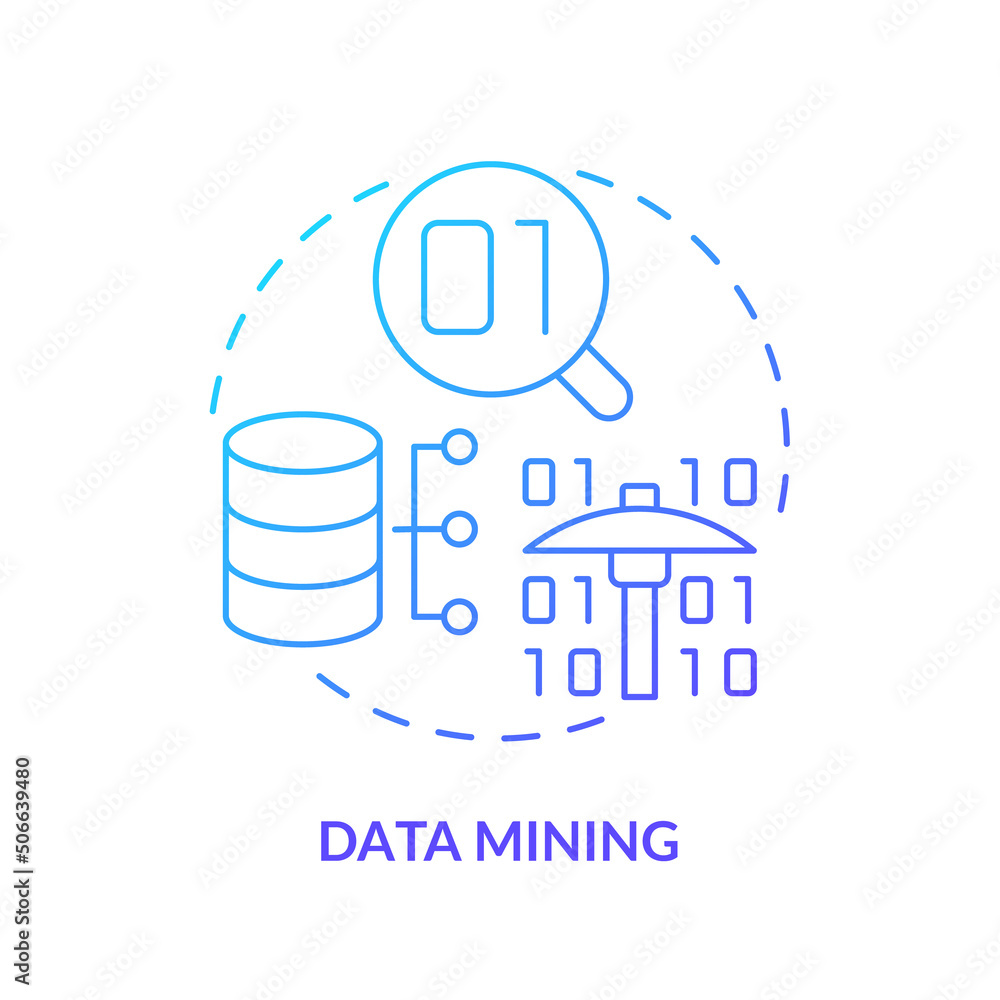 Data mining blue gradient concept icon. Examine large datasets abstract ...