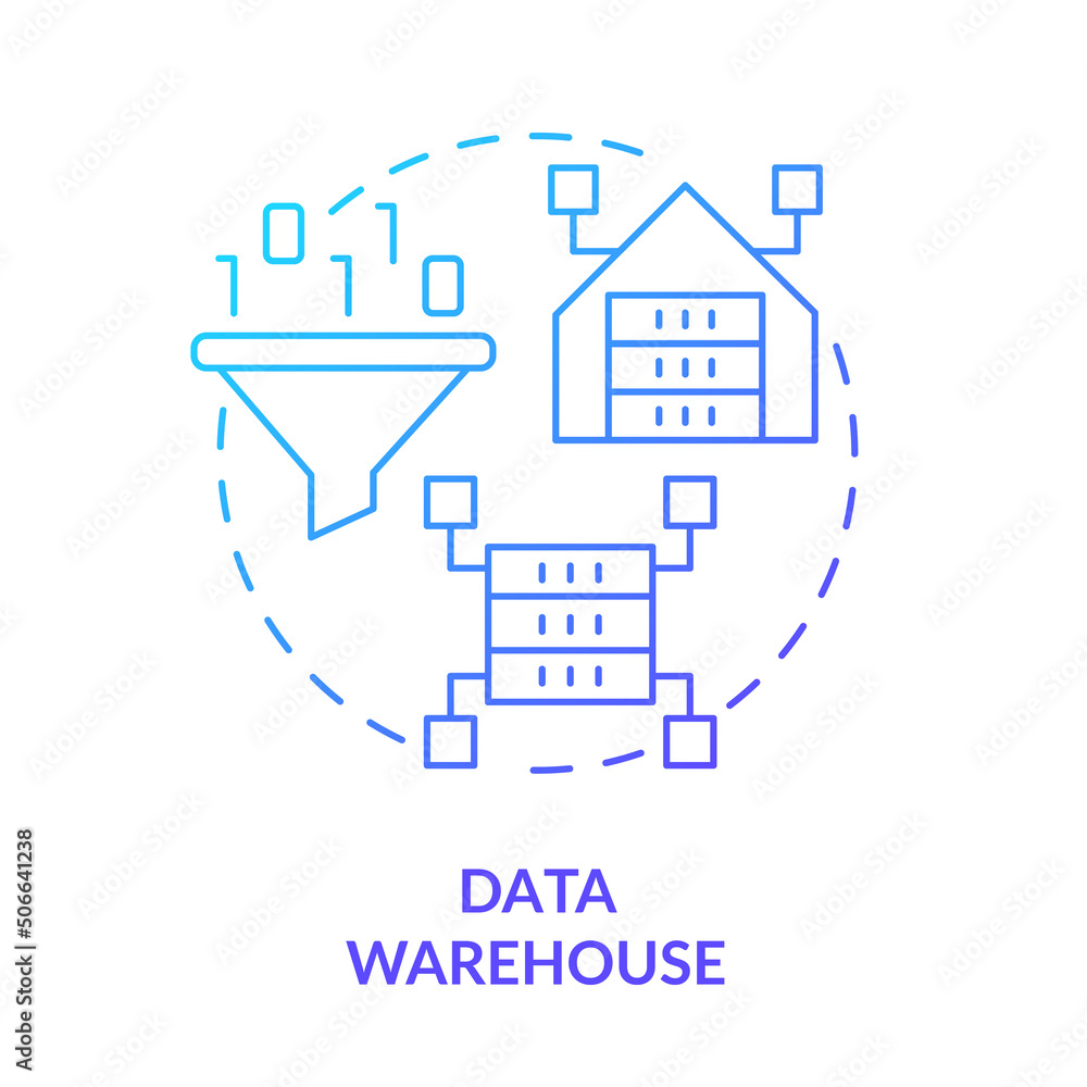 Data warehouse blue gradient concept icon. Information repository ...