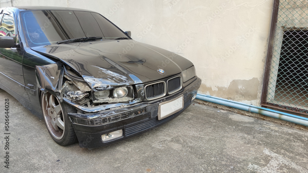 BMW car accident Broken headlights and bumpers Stock Photo | Adobe Stock