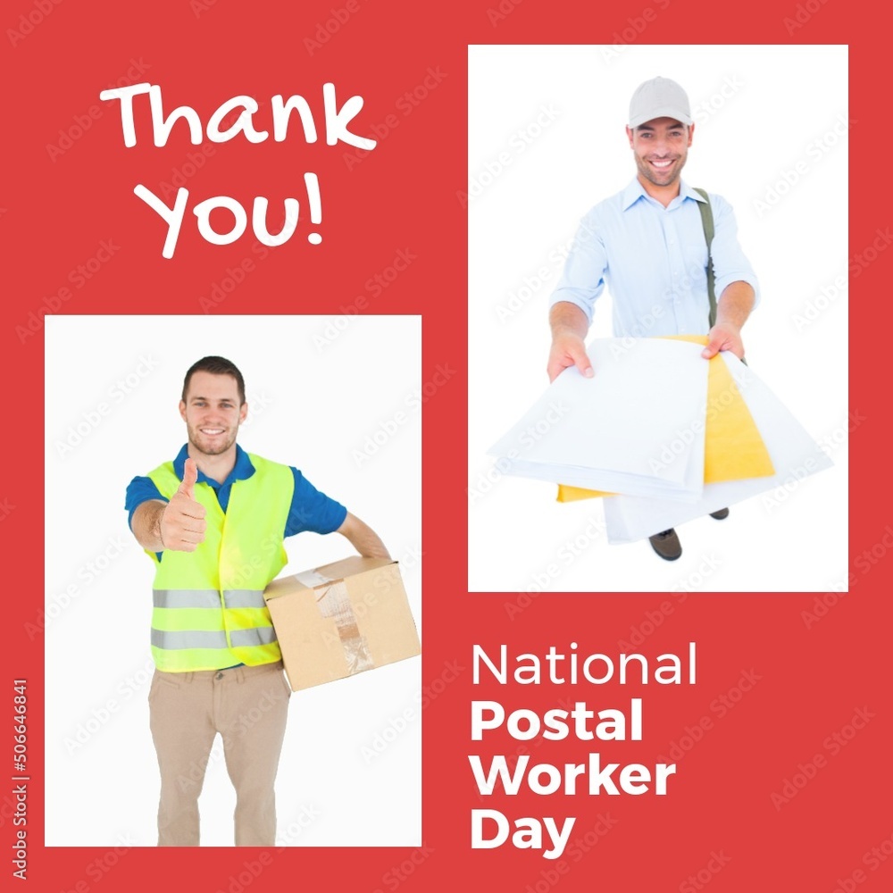 Composite of thank you and national postal worker day text with ...