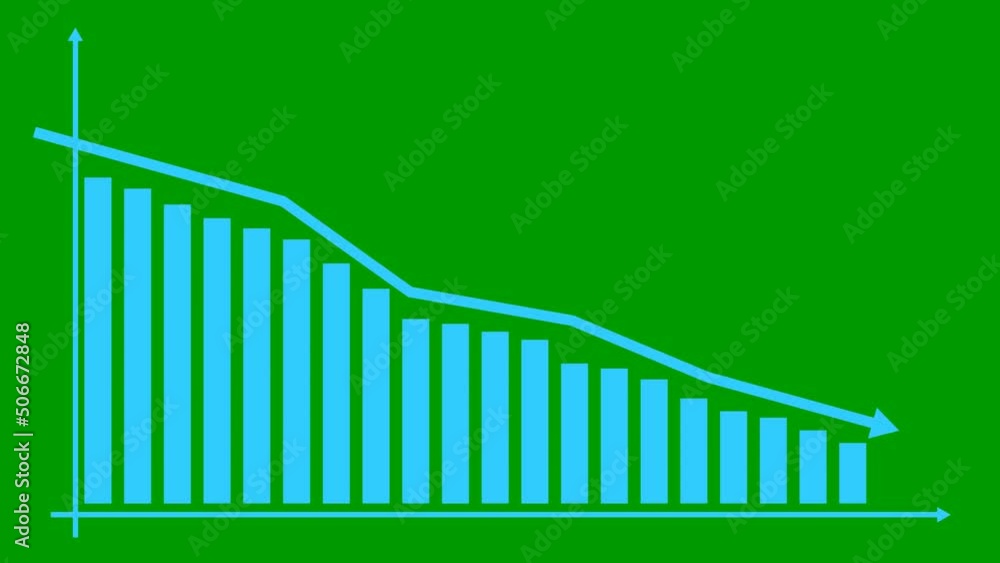 Animated blue chart of financial decline with a trend line chart ...
