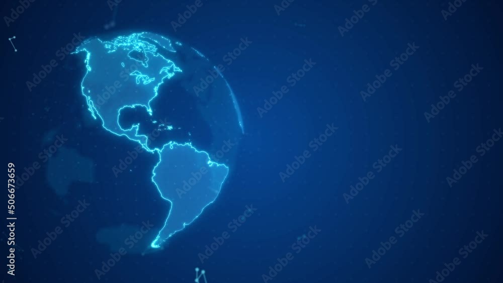 Blue wireframe earth globe global network connection, world map design ...