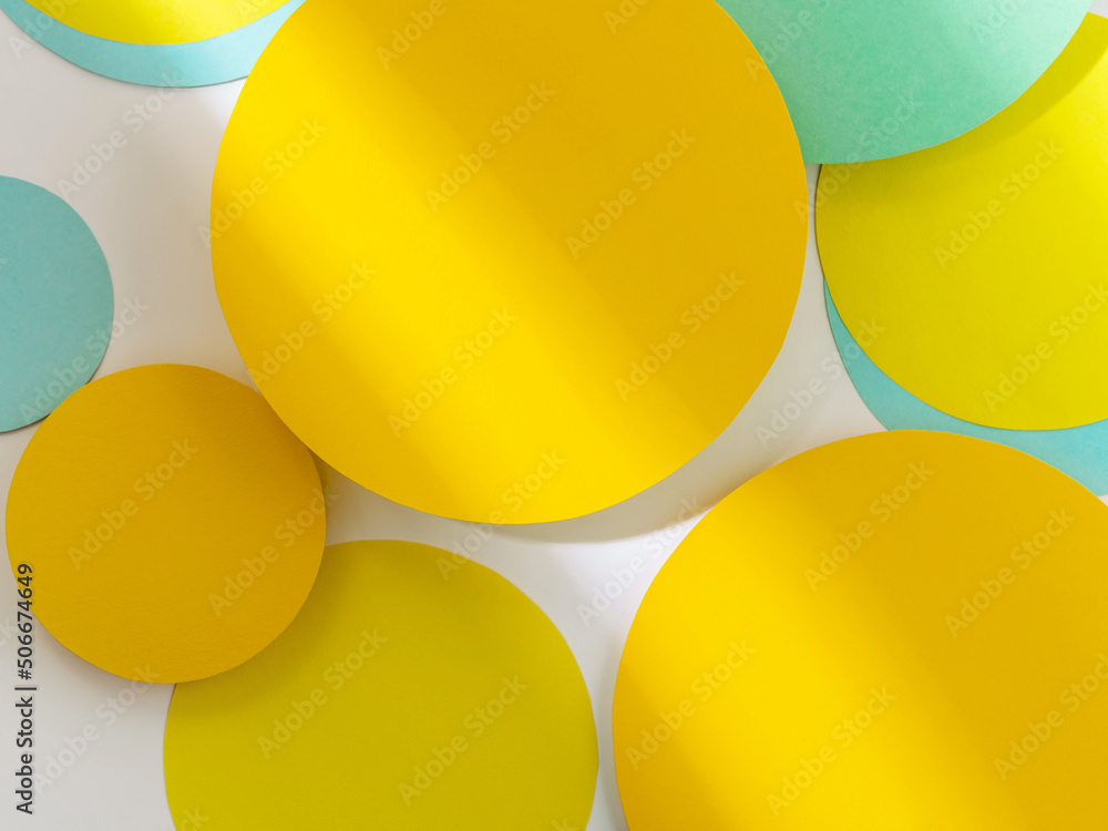 Simple round shapes background in pastel blue and yellow colours. Fun ...