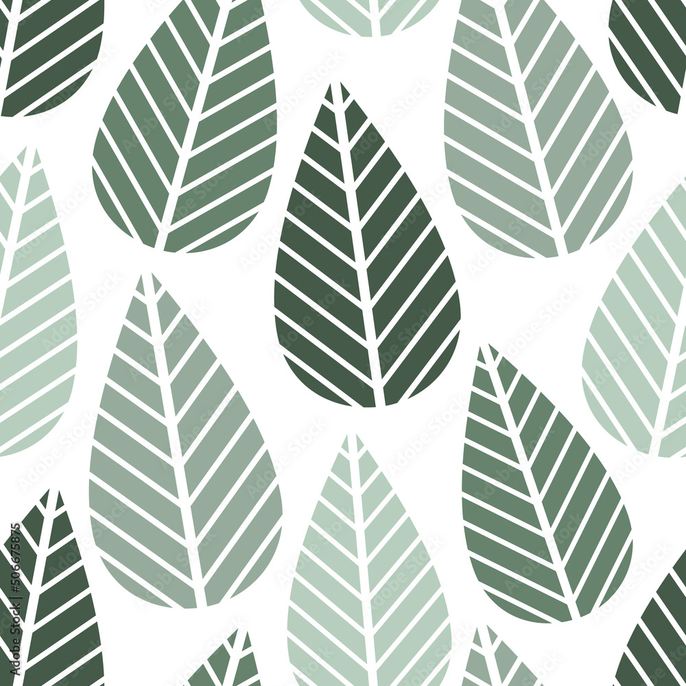Geometric leaves vector seamless pattern. Green abstract leaf ...
