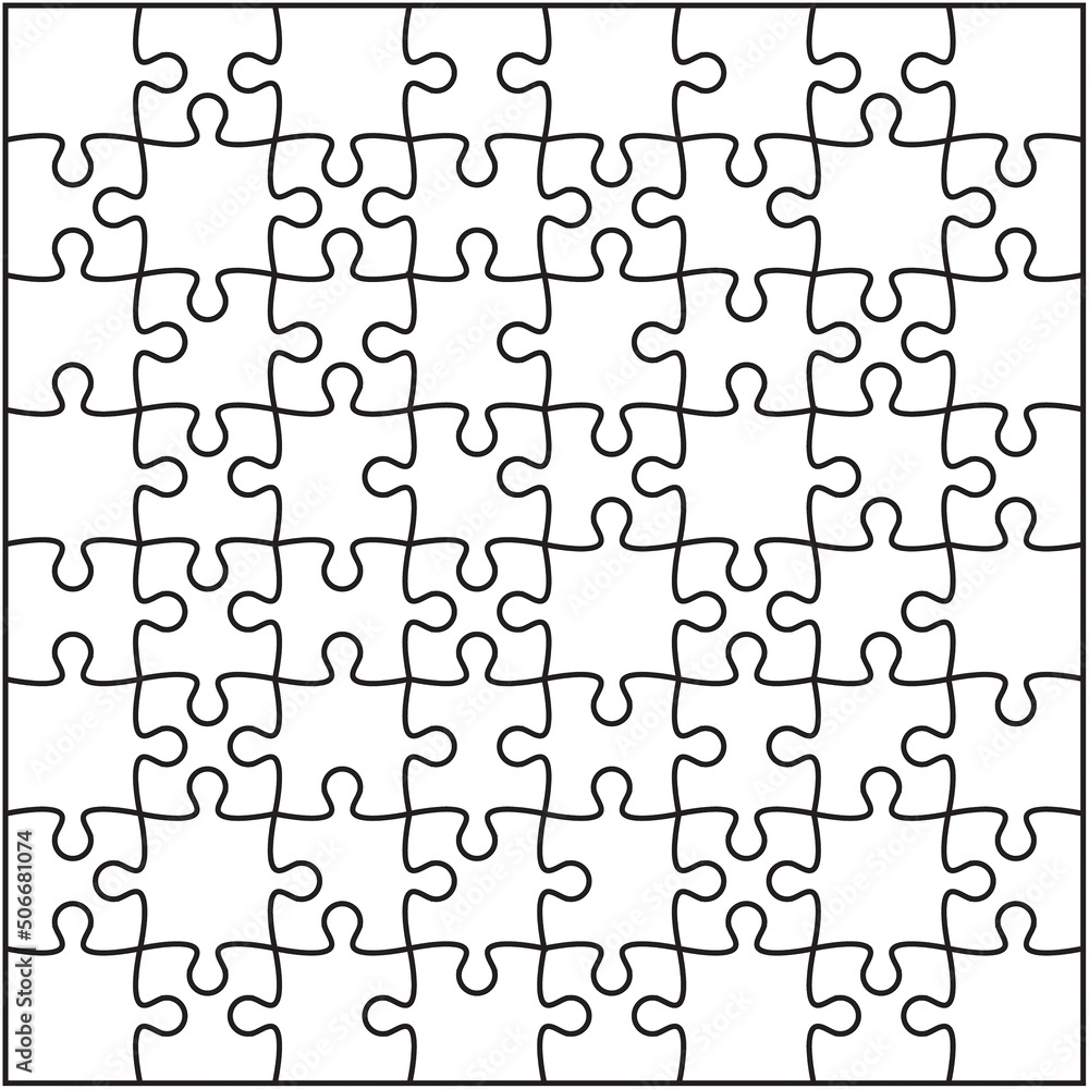 8x8 Jigsaw puzzle vector blank template background. 64 pieces and every ...