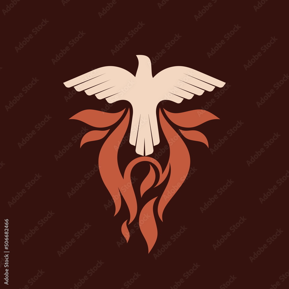 Christian illustration. A dove in a flame of fire is a symbol of the ...