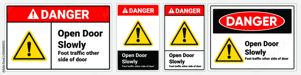 Safety sign Open door slowly, foot traffic other side of door caution ...
