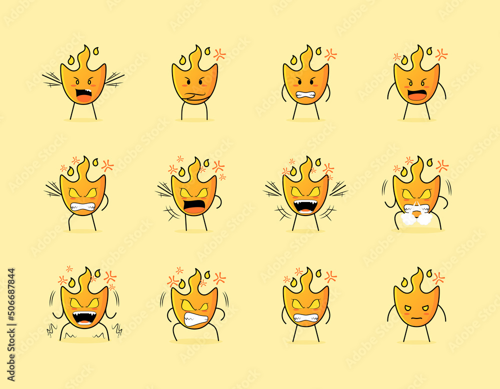 collection of cute fire cartoon character with angry expression ...