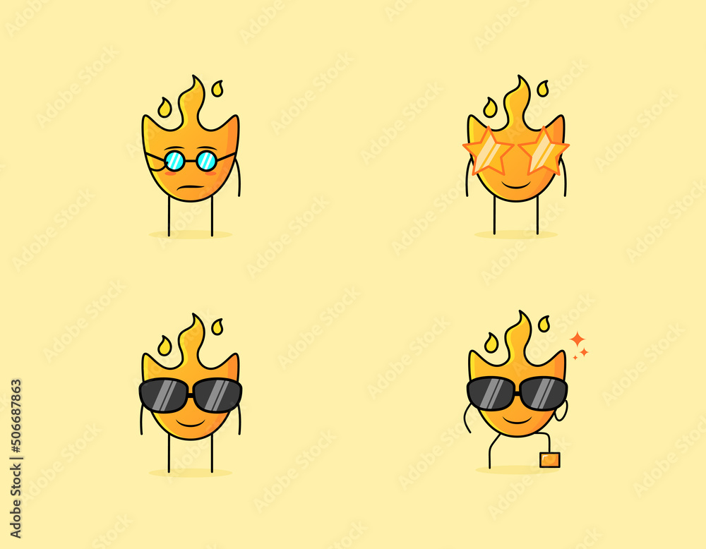 collection of cute fire cartoon character with serious, smile and ...