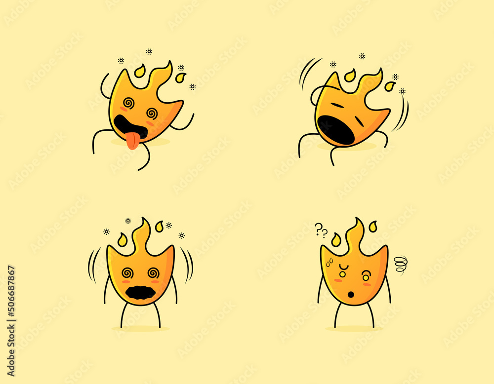 collection of cute fire cartoon character with dizzy expression ...