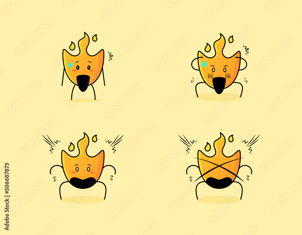 collection of cute fire cartoon character with shocked expression ...