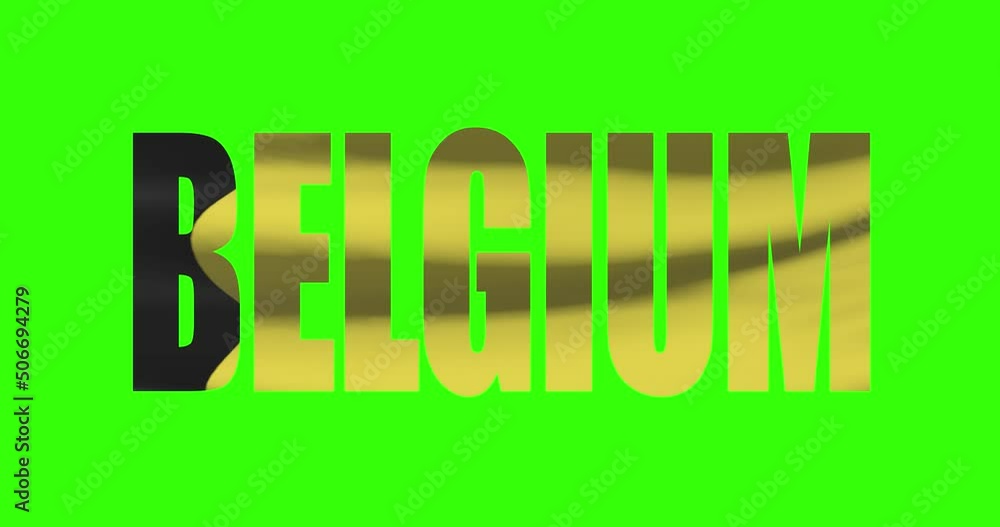 Belgium country lettering word text with flag waving animation on green ...