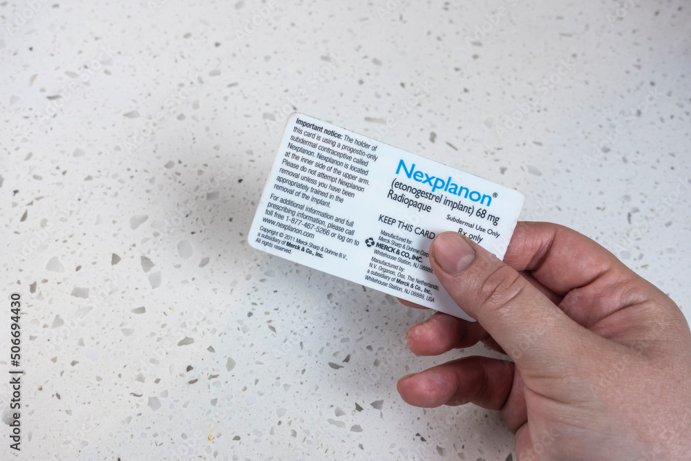 Seattle, WA USA - circa May 2022: View of a Nexplanon implant plastic ...