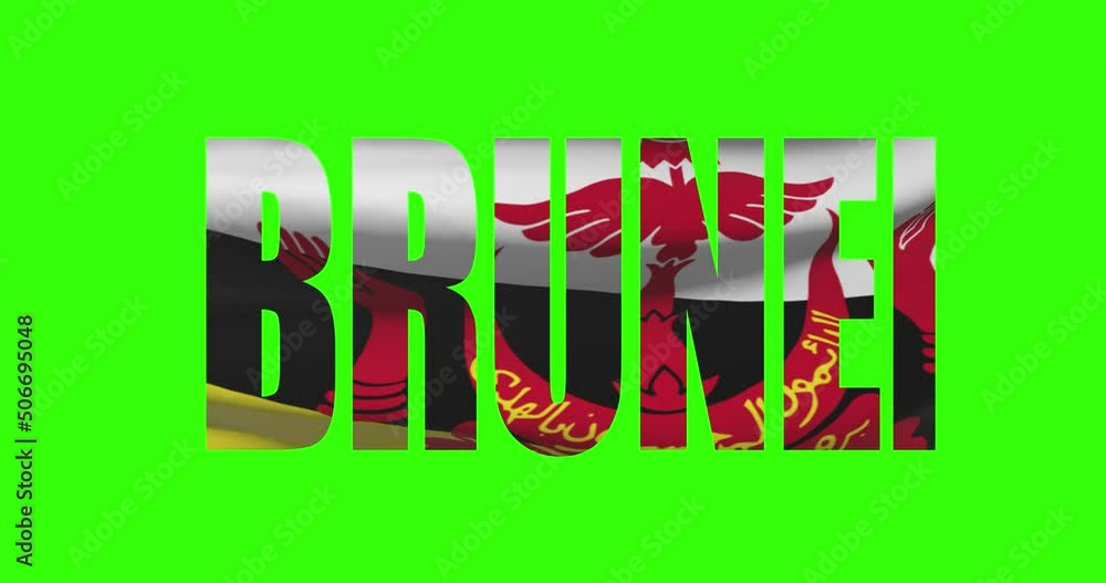 Brunei country lettering word text with flag waving animation on green ...