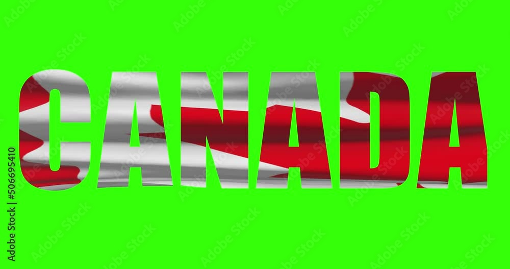 Canada country lettering word text with flag waving animation on green ...