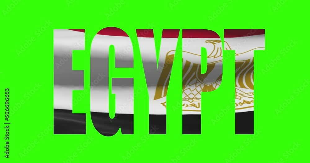 Egypt country lettering word text with flag waving animation on green ...