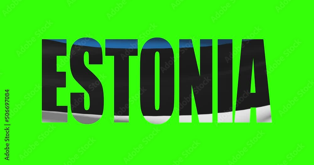 Estonia country lettering word text with flag waving animation on green ...