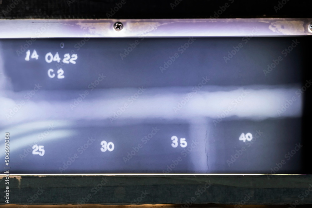 View of linear crack in weld metal with radiograph film. Radiography is ...
