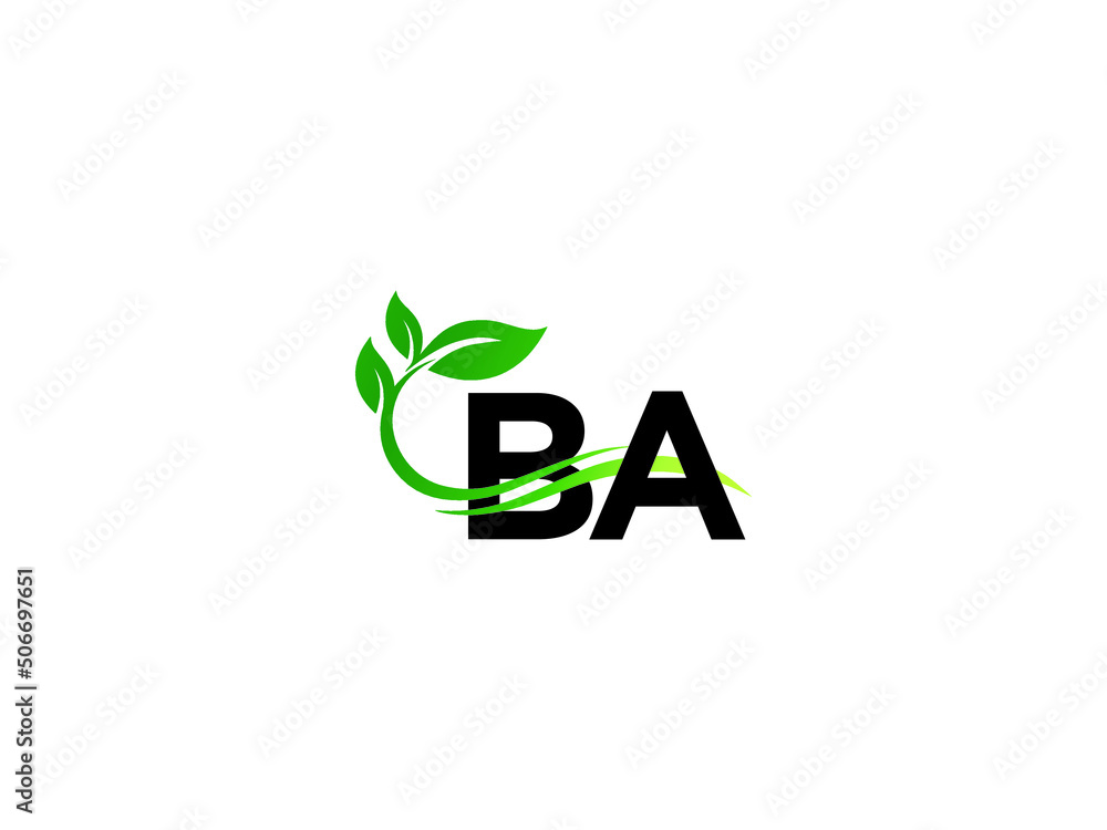 Letter BA Logo Icon, Natural Ba ab Green Leaf Logo Design Vector For ...