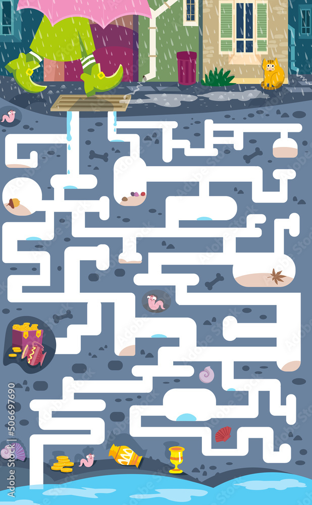 Maze game, activity for children. Vector illustration. Find the ways in ...