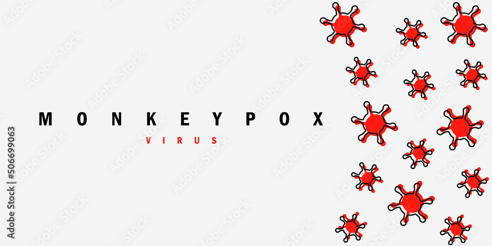 Banner with illustration of the red virus. The concept of the spread of ...