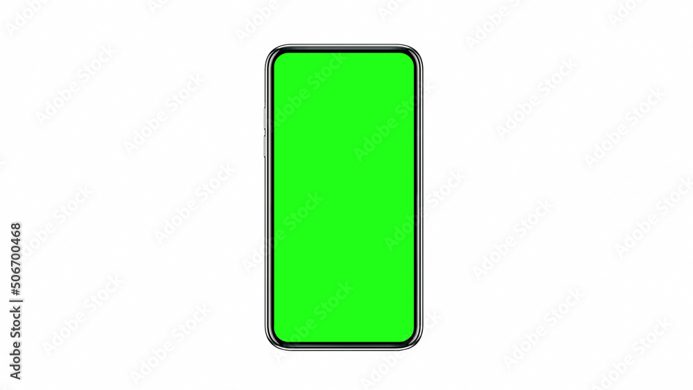 Smartphone with green screen isolated on white background. 3d rendering ...