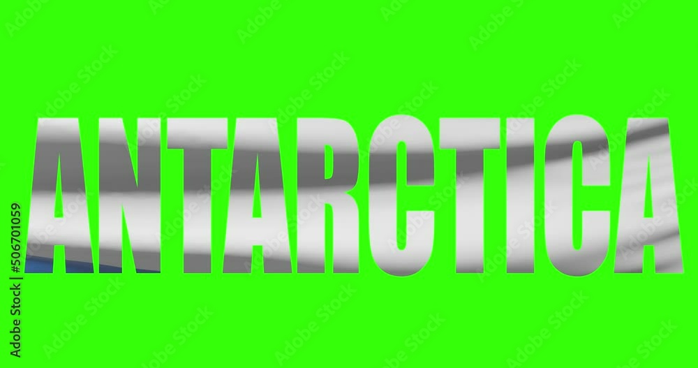 Antarctica country lettering word text with flag waving animation on ...