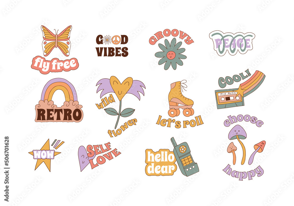 Retro phrases and quotes. Cartoon 80s-90s style. Funny comic cute ...