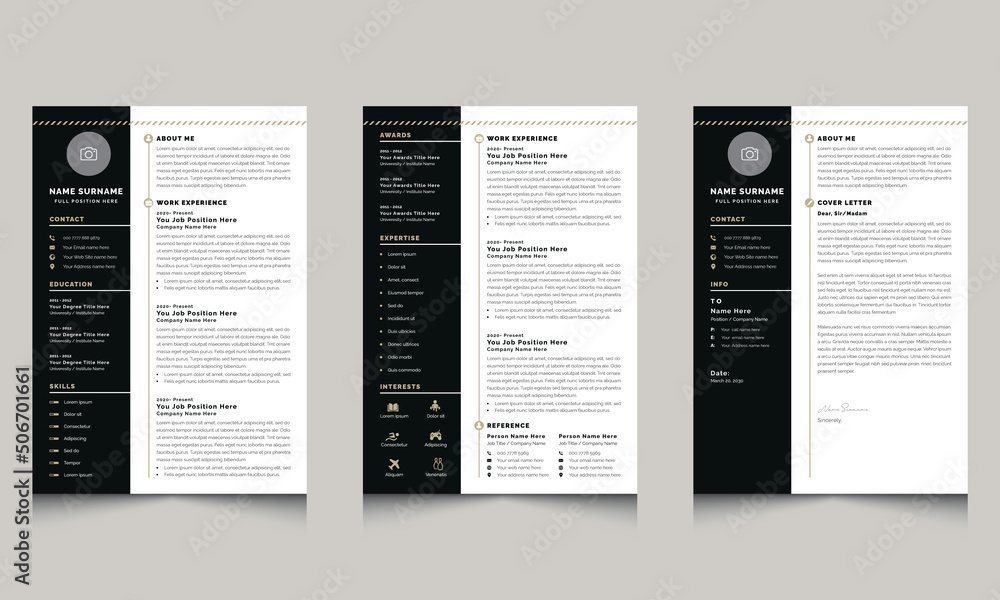 Vector Minimalist Creative Resume Layouts with Black Sidebar cv ...