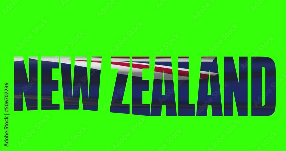 New Zealand country lettering word text with flag waving animation on ...