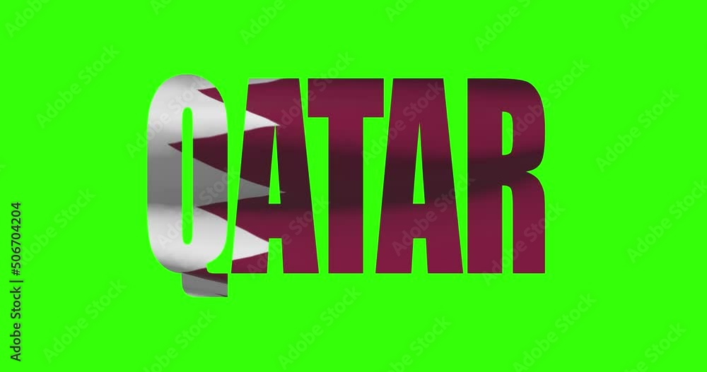 Qatar country lettering word text with flag waving animation on green ...