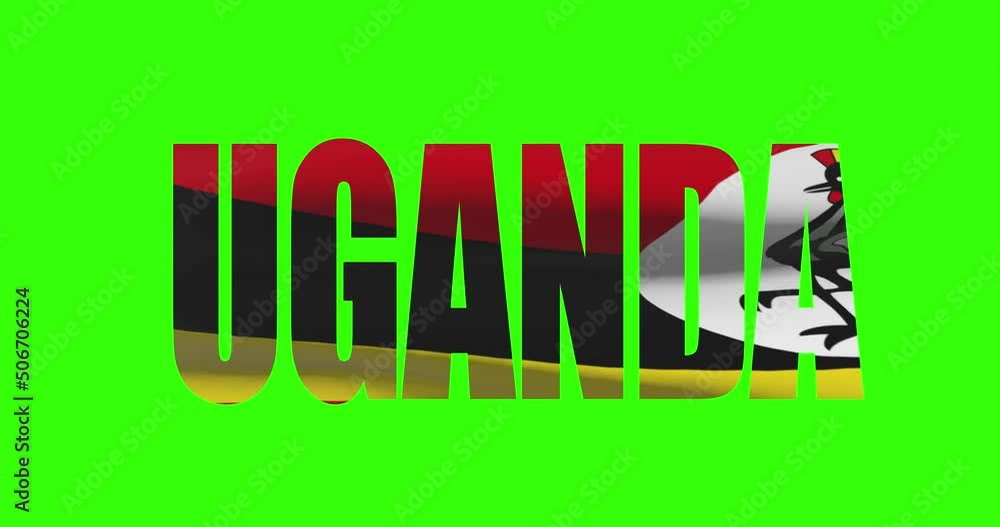 Uganda country lettering word text with flag waving animation on green ...