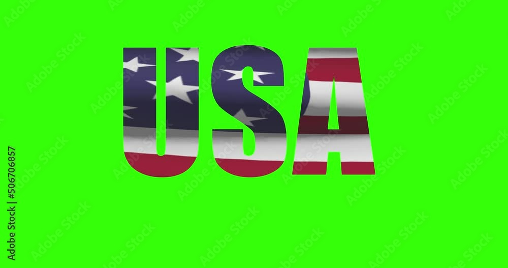 USA country lettering word text with flag waving animation on green ...