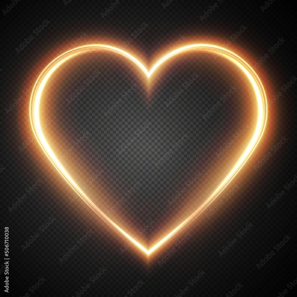 Heart gold with flashes isolated on transparent background. Light heart ...