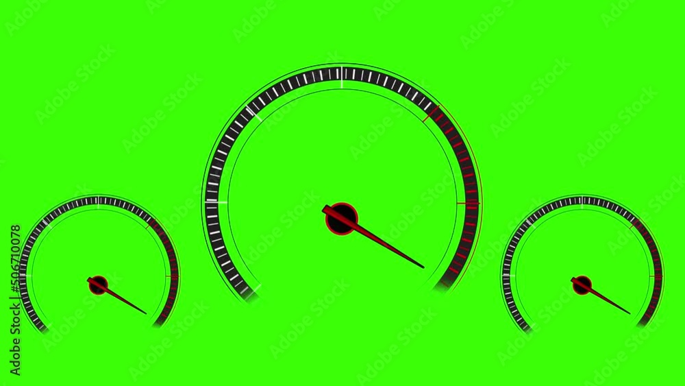 Three speedometer 4K Animation with Green Screen. Modern meter speed ...