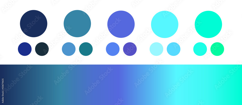 Blue monochrome color palette hues with vibrant gradient and shades and ...