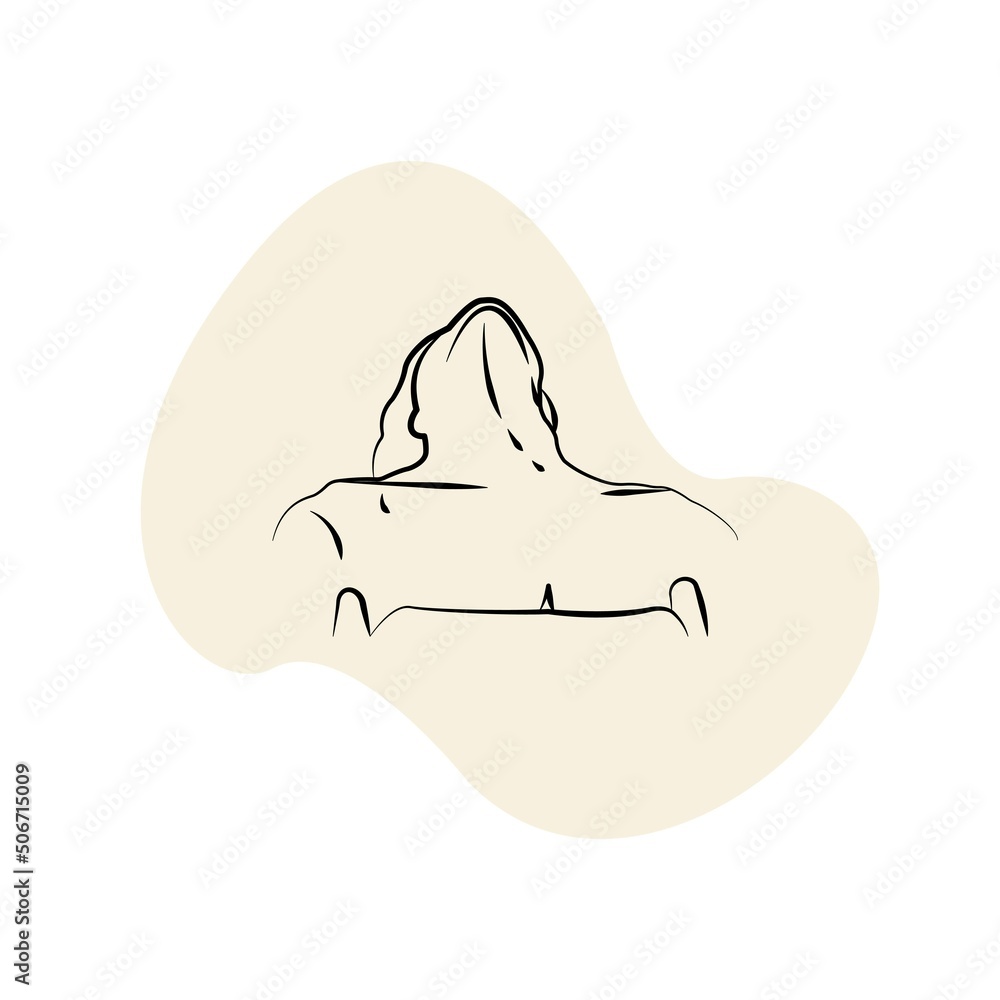 The girl threw her head back line art black contour on soft color, hand ...