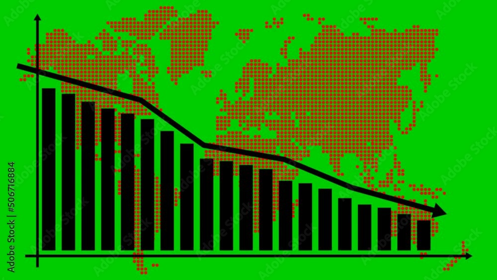 Animated red chart of financial decline with a trend line chart ...