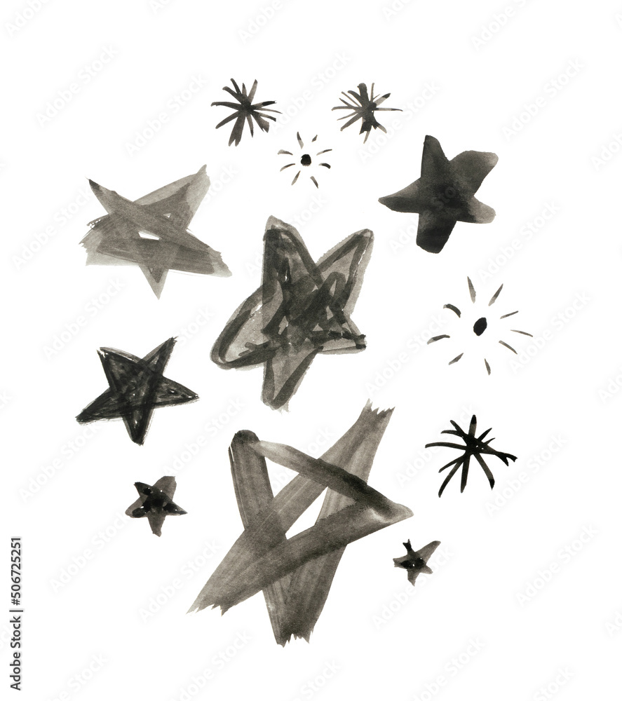 Brush Drawing Star Icons Isolated Stock Illustration | Adobe Stock