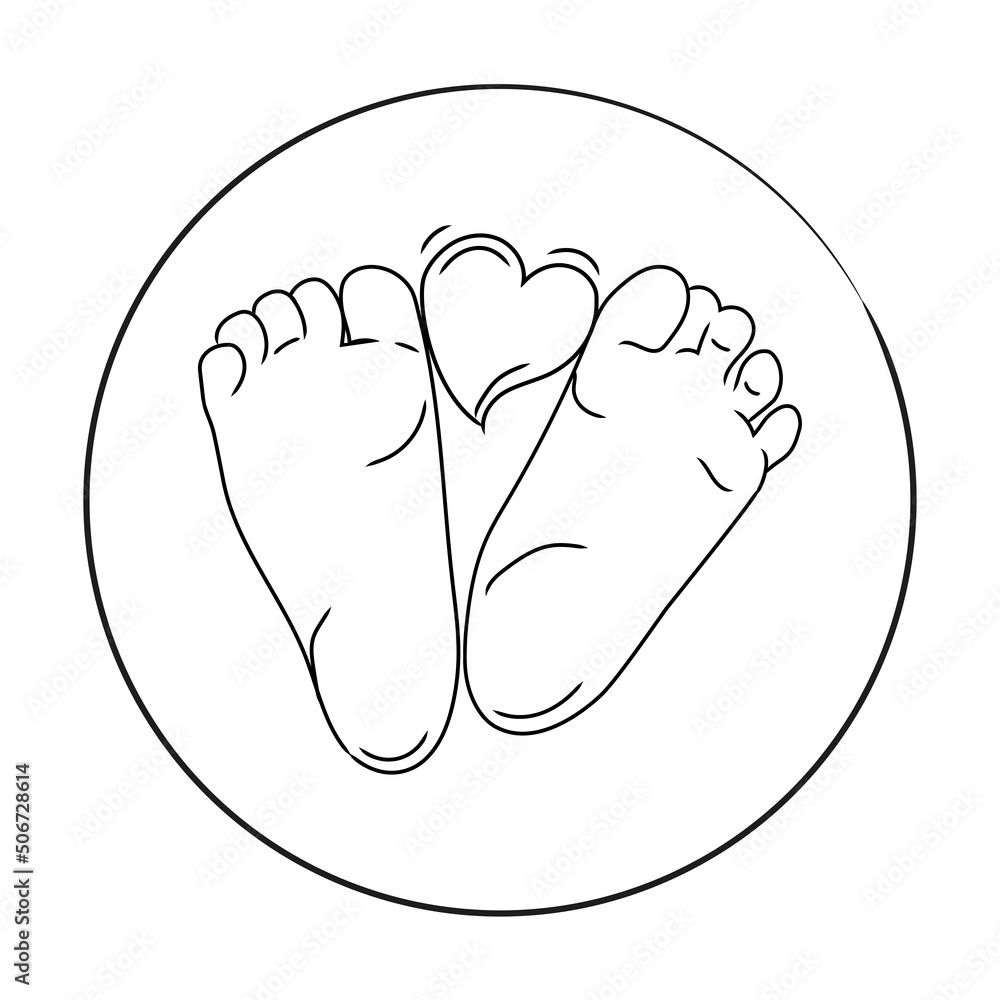Newborn baby care concept.Two cute baby feet with heart minimal art ...