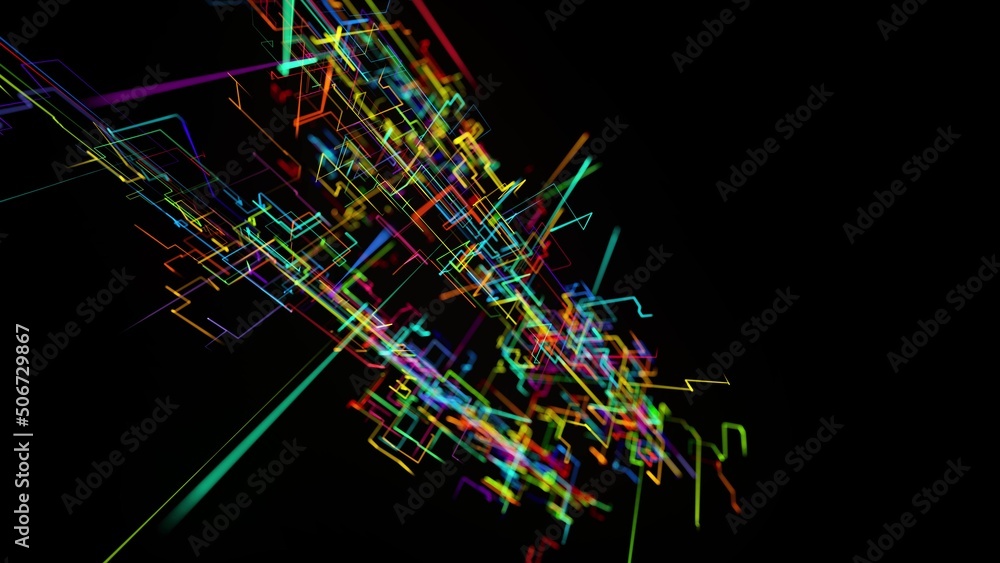 3d rendering sci-fi bg like abstract hologram. Multicolor neon glow ...