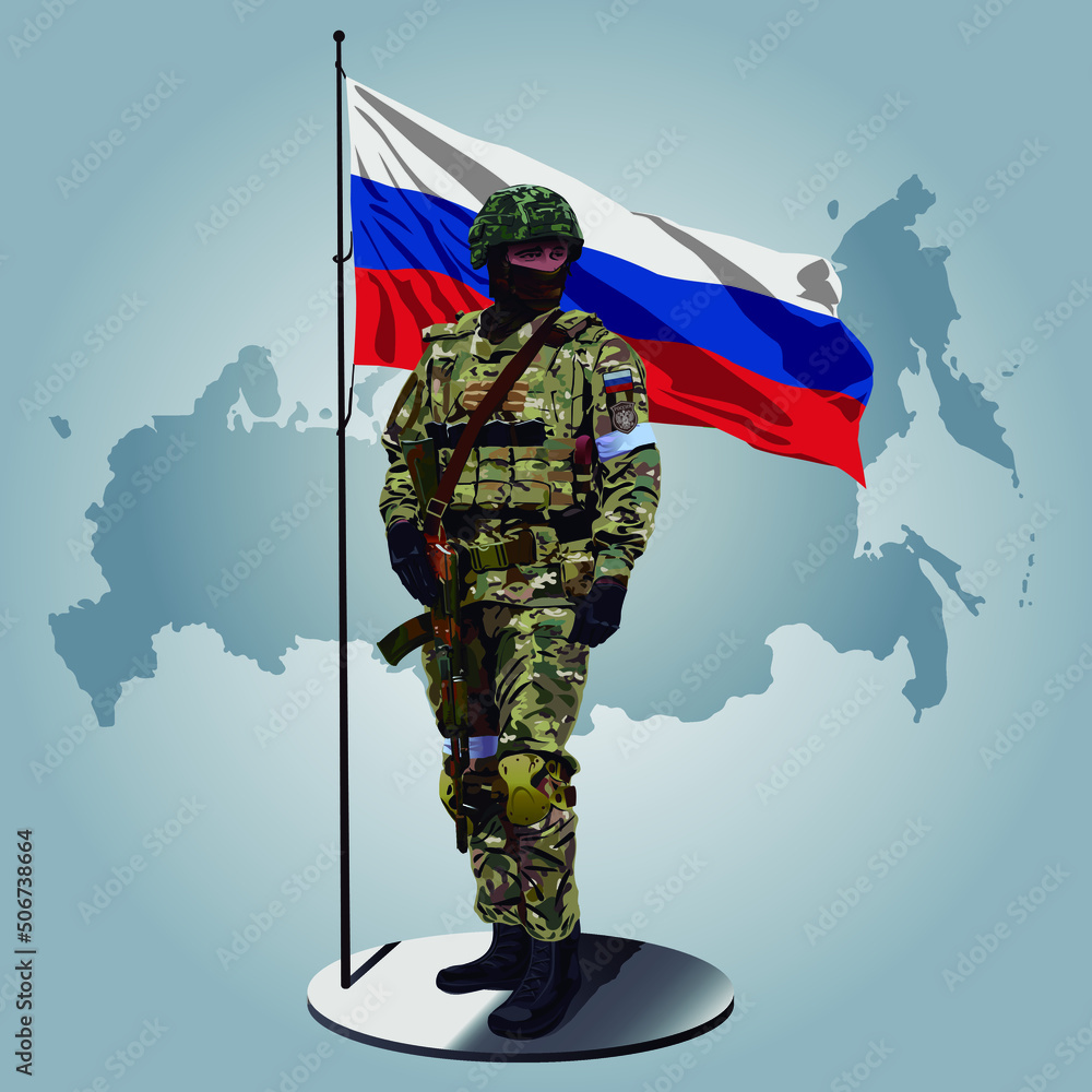 russian soldier with russian flag behind Stock Vector | Adobe Stock