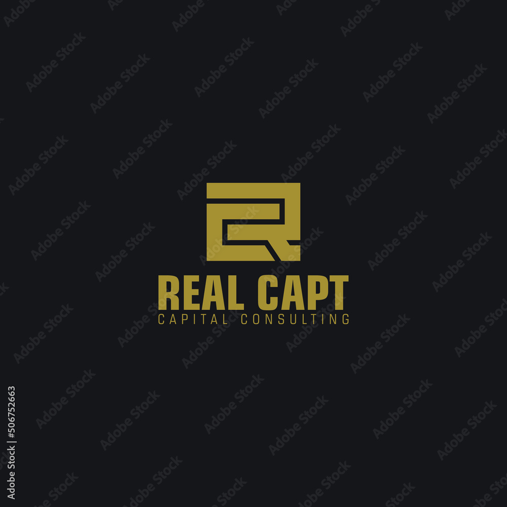 abstract initial letter R and C logo in gold color isolated in black ...