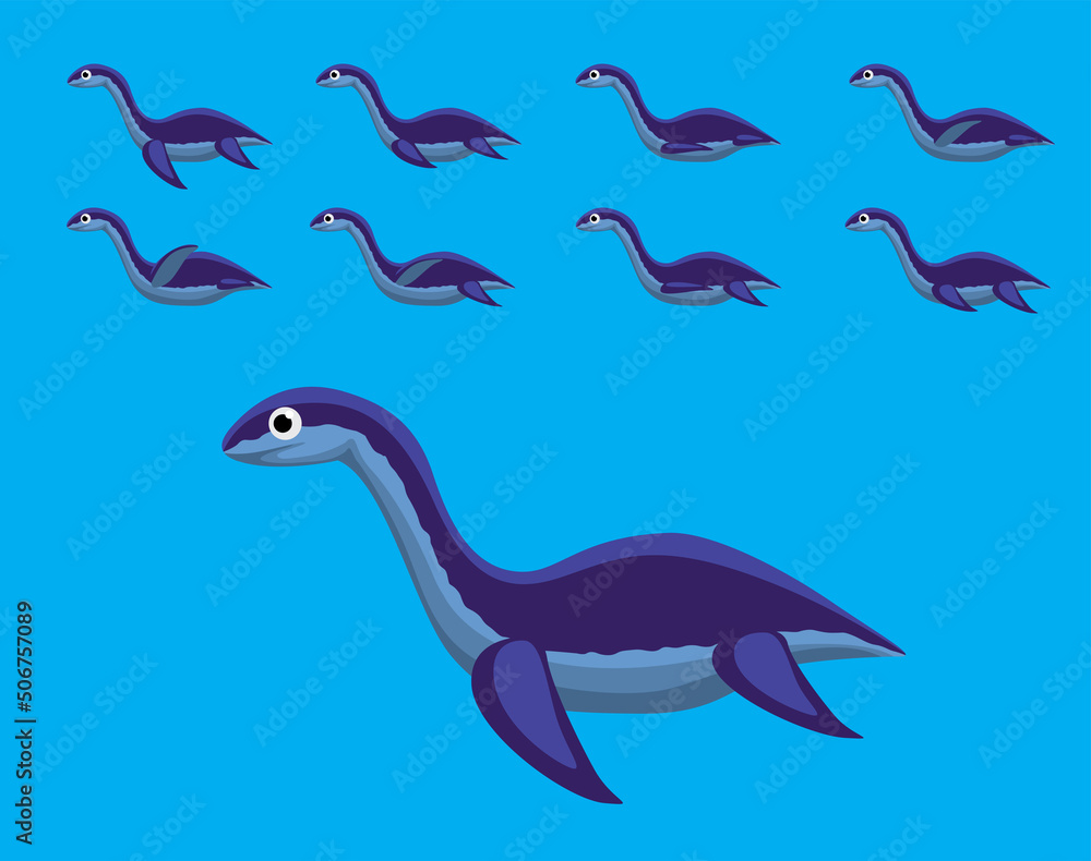 Animal Animation Sequence Dinosaur Plesiosaurus Swimming Cartoon Vector ...