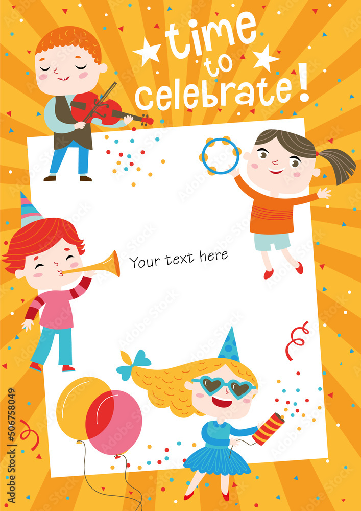 Children having fun at birthday party. Template for making birthday ...