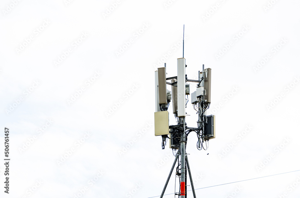 Telecommunication tower of 5G and 5G cellular. Macro Base Station. 6G ...