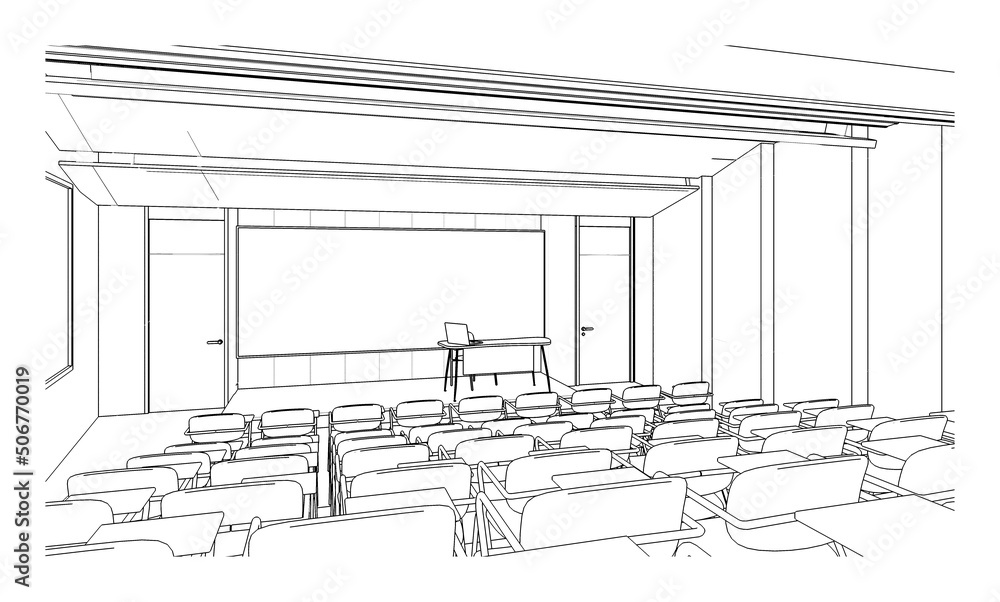 line drawing of seminar room,Modern design,3d rendering Stock ...